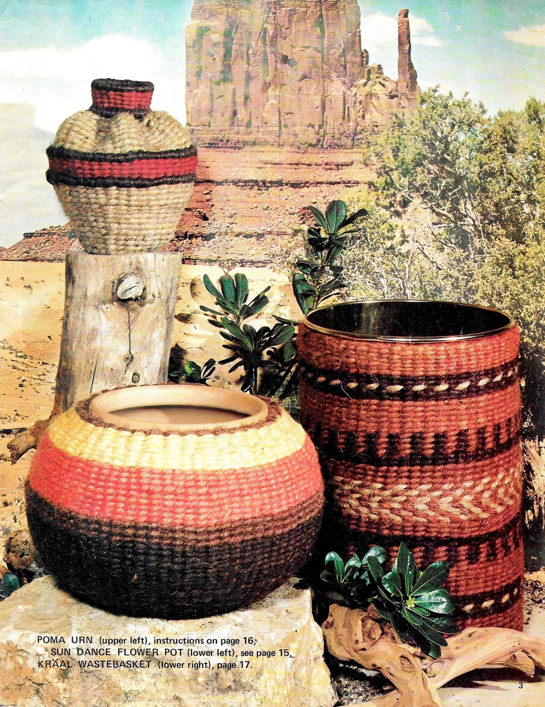 Easy Basketry Trio • 1970s Quick Beginner Basket Making Book • Pots ...