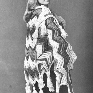 Ripple Shawl • 1970s Crochet Wrap Cape Blanket Afghan Pattern • Vintage ...