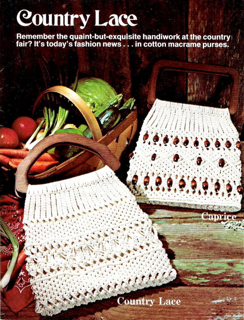 Country Lace + Caprice • 1970s White Macrame Bags Design Handbag ...