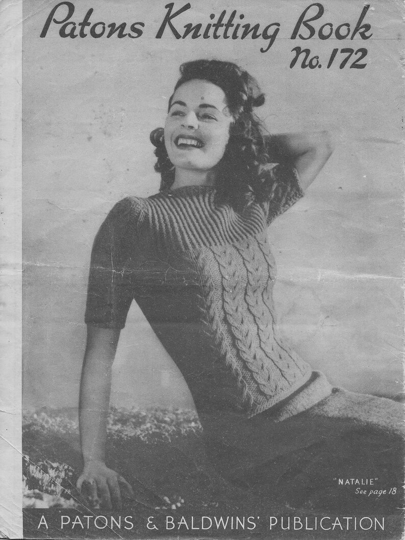 Natalie Sweater • 1940s Knitting Knit Jumper Pullover • 40s Patons 172 ...
