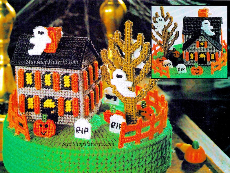 Vintage Plastic Canvas Pattern PDF • October Halloween Plastic Canvas ...