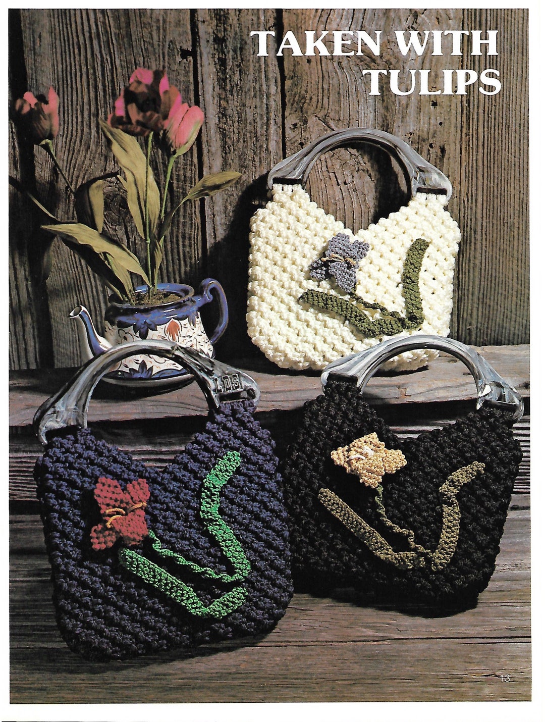 Macramé Tulips Purse • 1970s Macrame Bags Handbag Designs Boho Purses ...