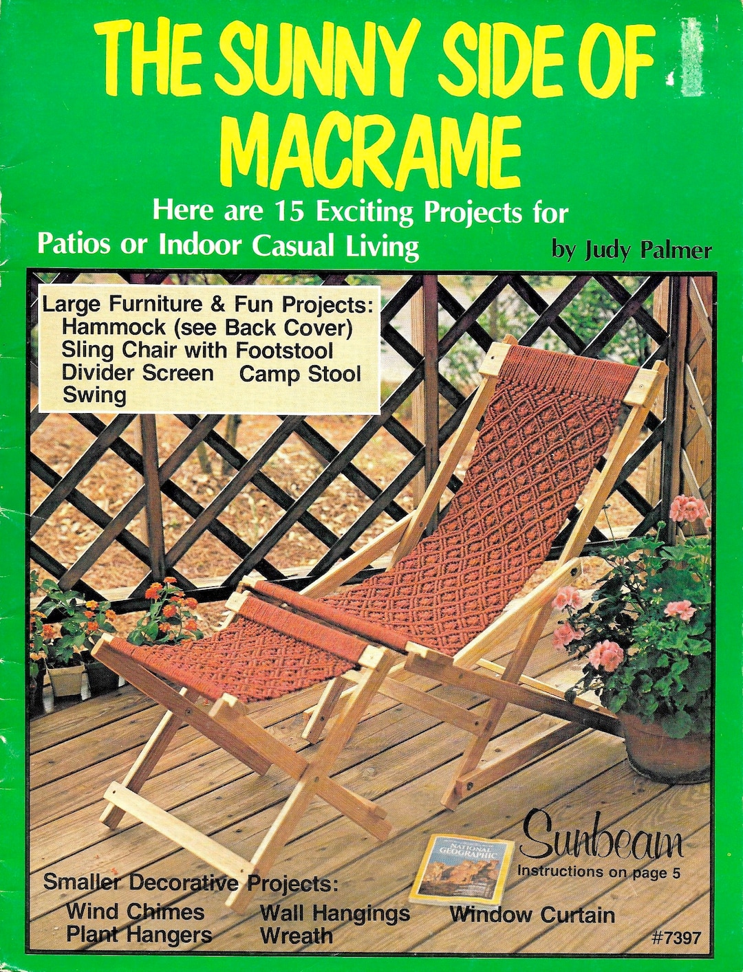 Macrame Chairs • 1980s Hammock Macrame Patio Lawn Chair Swing Folding ...