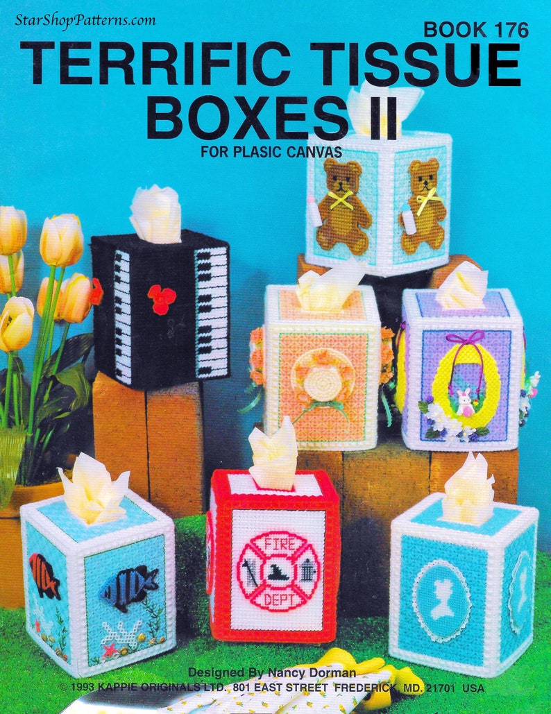 Vintage Plastic Canvas Tissue Box Cover Pattern Book PDF - Etsy