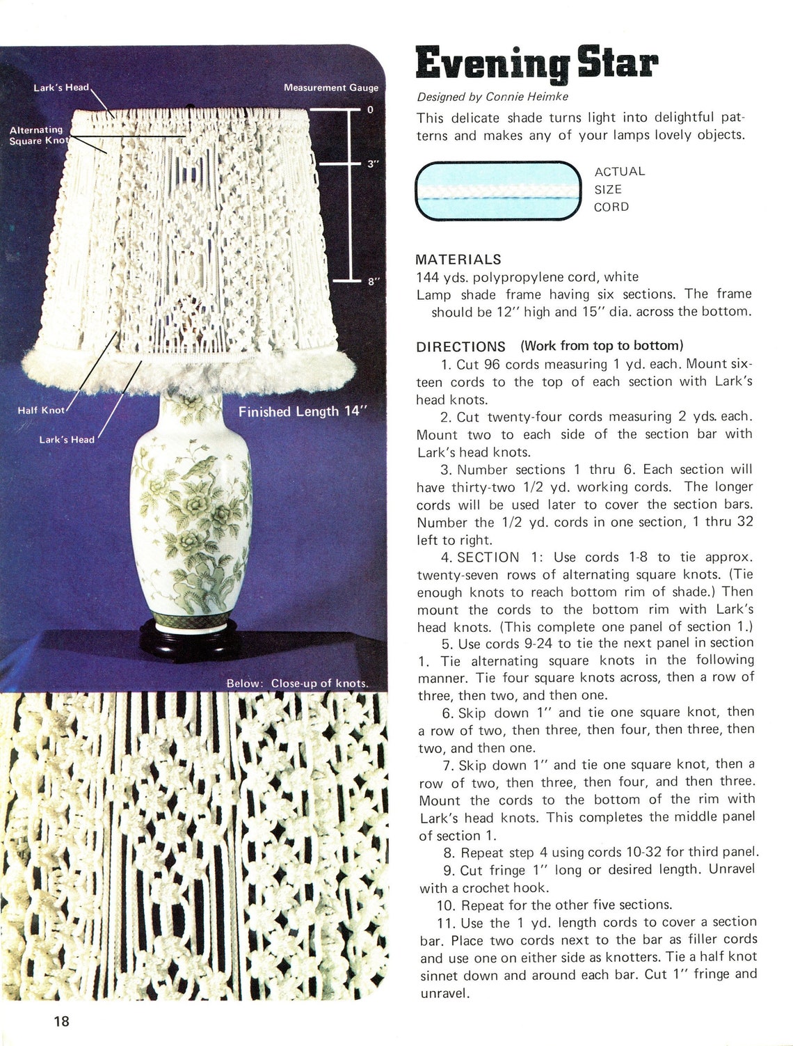 Evening Star • 1970s Macramé White Lamp Shade • How to Instruction ...
