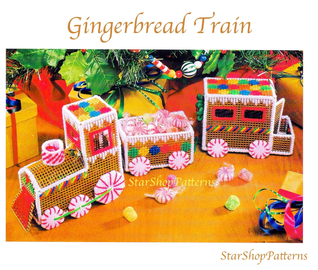 Vintage Plastic Canvas Pattern Book PDF • Christmas Gingerbread House Train Plastic Canvas ...