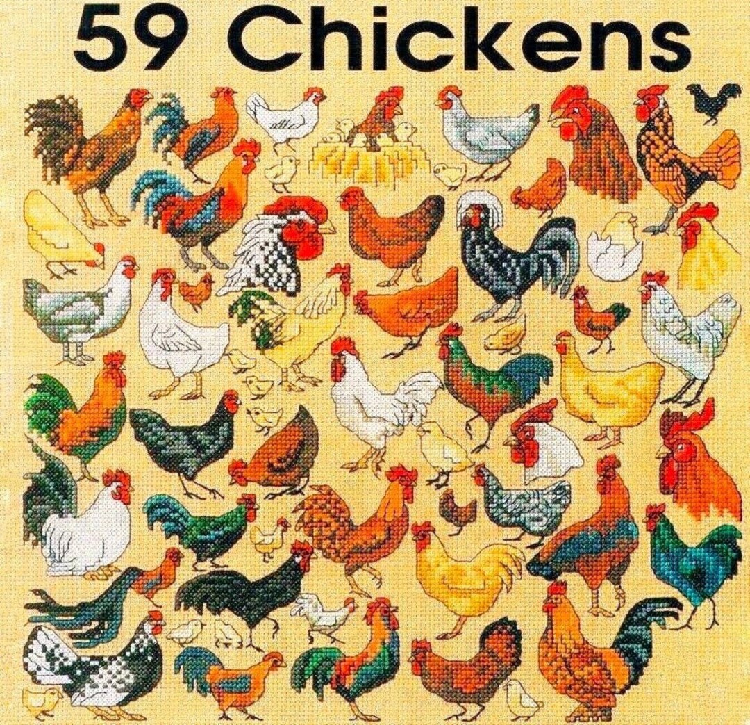 59 Chicken Cross Stitch Pattern Book PDF Beginner Mini Vintage Cross ...