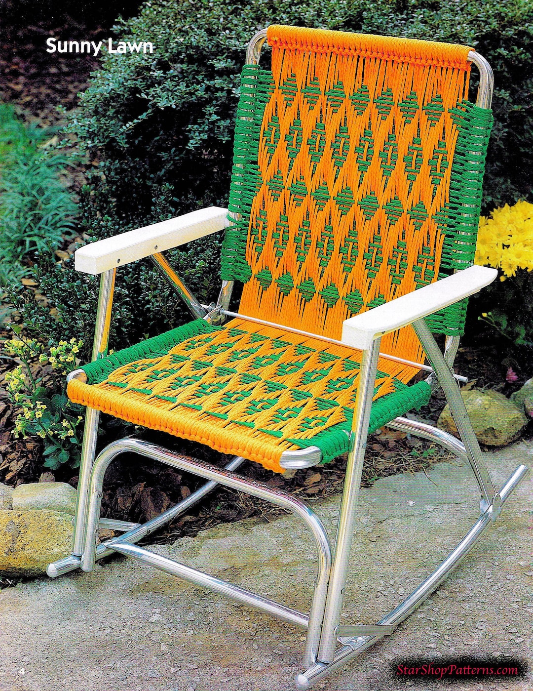 Sunny Lawn Chair • 1980s Macrame Patio Chairs Folding Deck Furniture ...