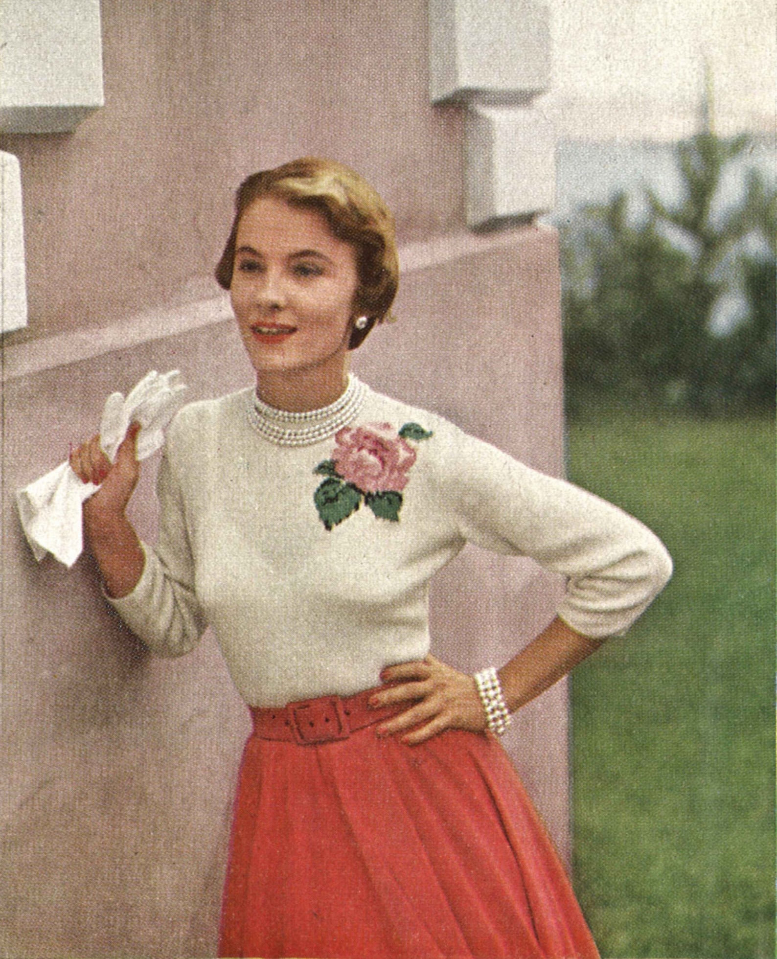 Rose Sweater • 1950s Knitting Engagement Top Jumper • 50s Vintage ...