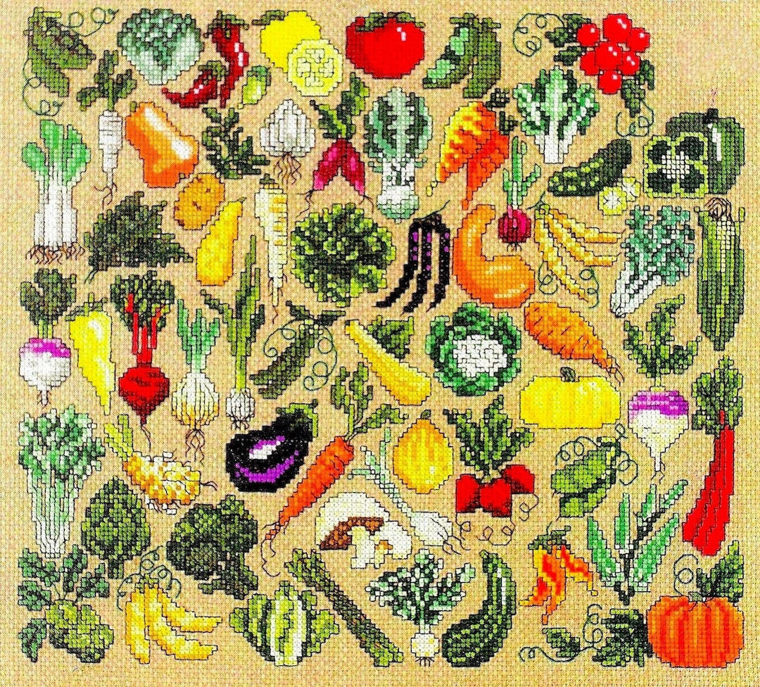 Vegetable Cross Stitch Pattern Book PDF • Easy Beginner Mini Veggie ...