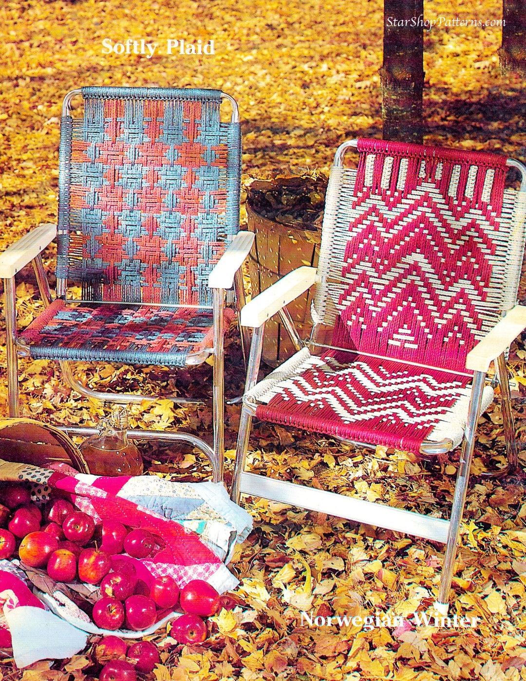 Autumn Macrame Chairs • 1980s Fall Macrame Patio Lawn Chair Folding ...