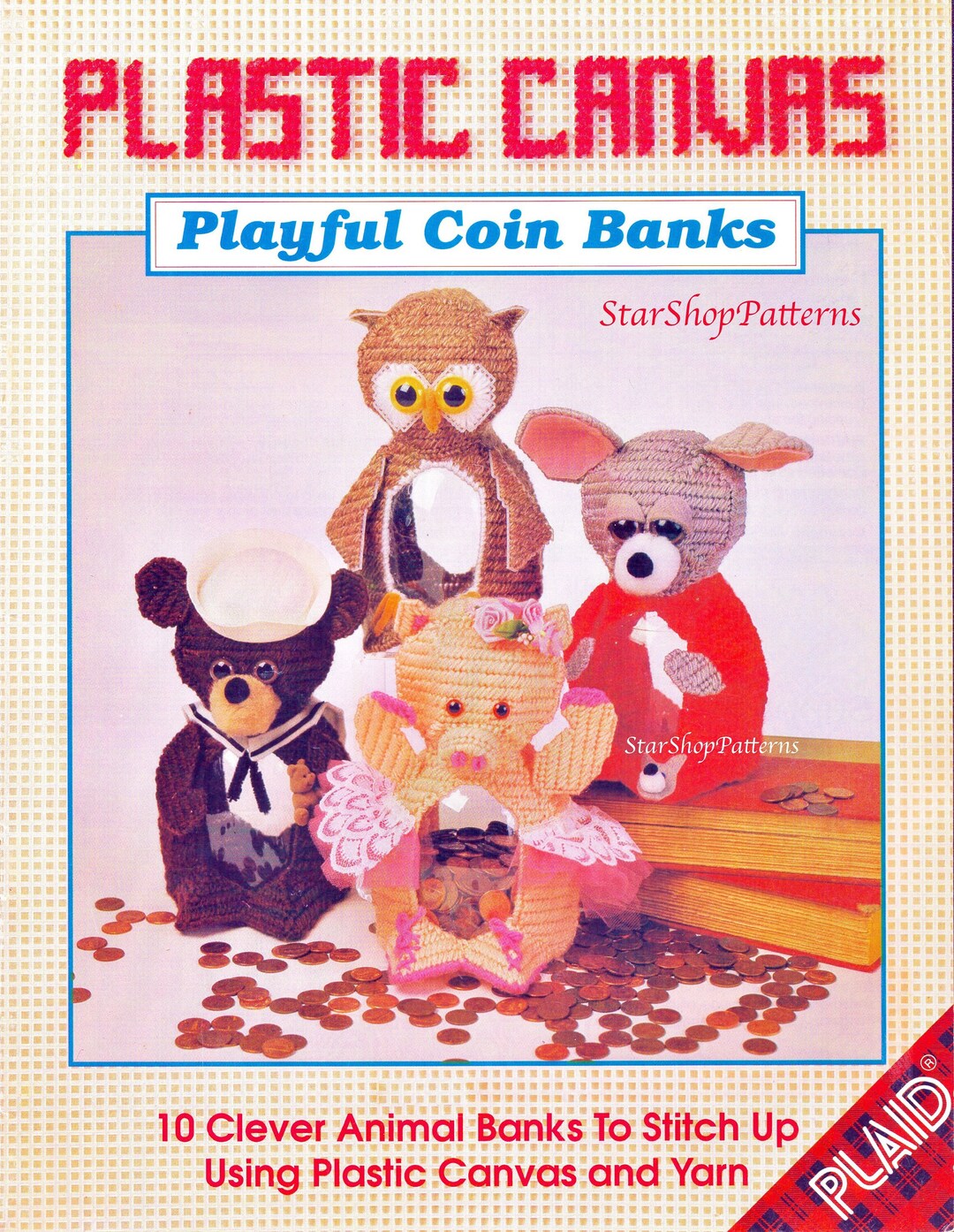 Vintage Plastic Canvas Pattern Book PDF • Animal Piggy Bank Coin ...