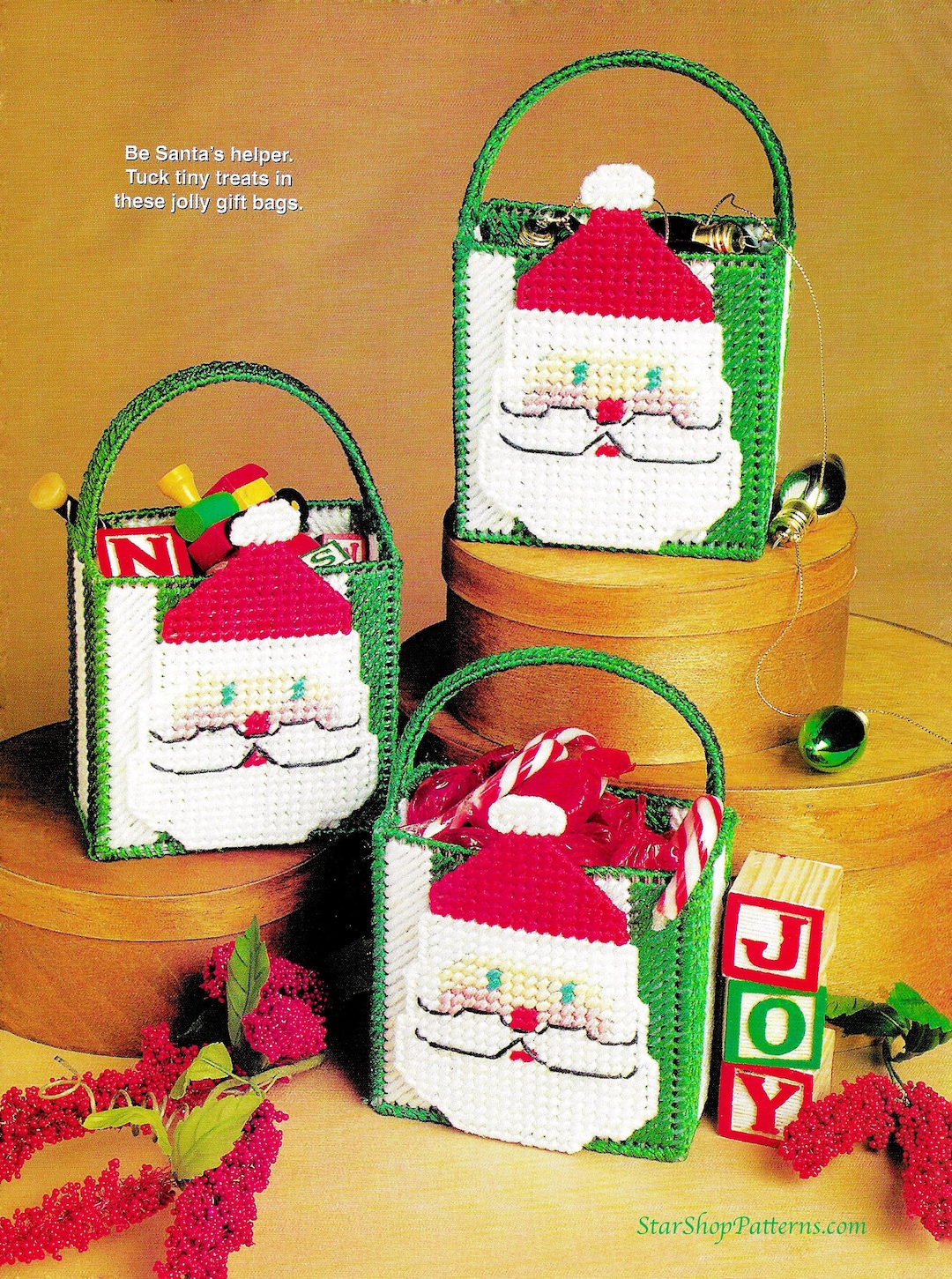 Vintage Plastic Canvas Pattern Book PDF • Mini Santa Gift Bag Pattern ...