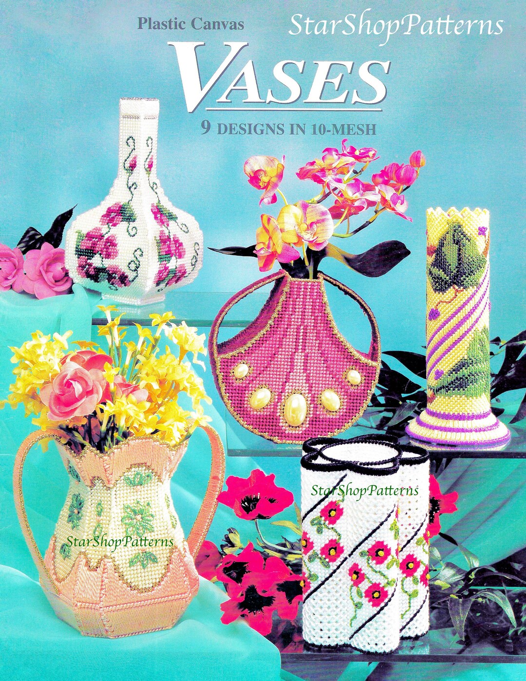 Vintage Plastic Canvas Pattern Book PDF • Vase Plastic Canvas Pattern • flower Vases Plastic ...