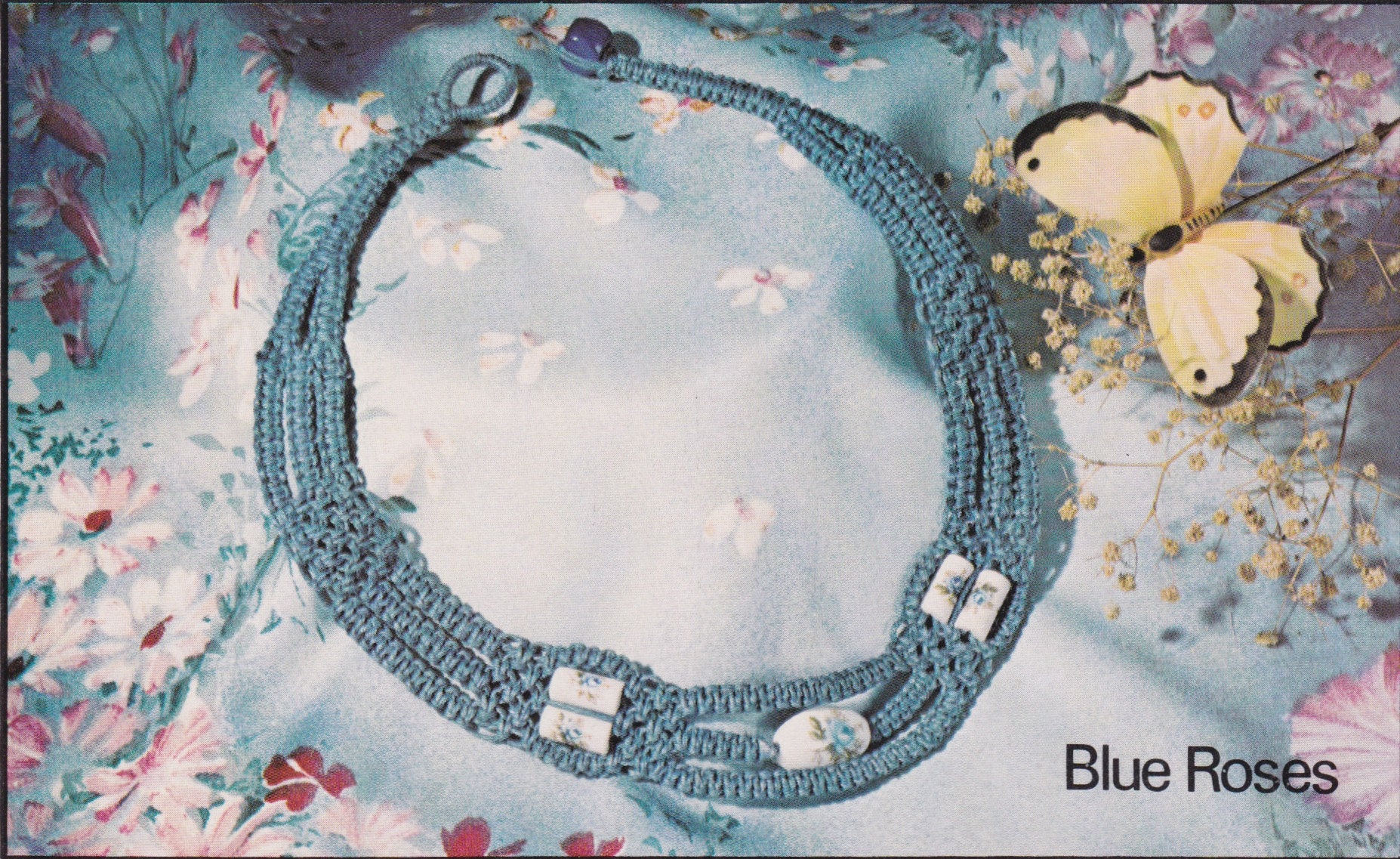 Blue Roses Macrame 1970s Beaded Necklace Jewelry Choker | Etsy