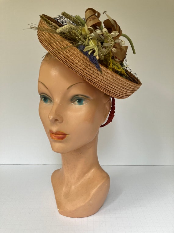 1930s/1940s Toy Peaked Straw Tilt Hat with Wide Elast… - Gem