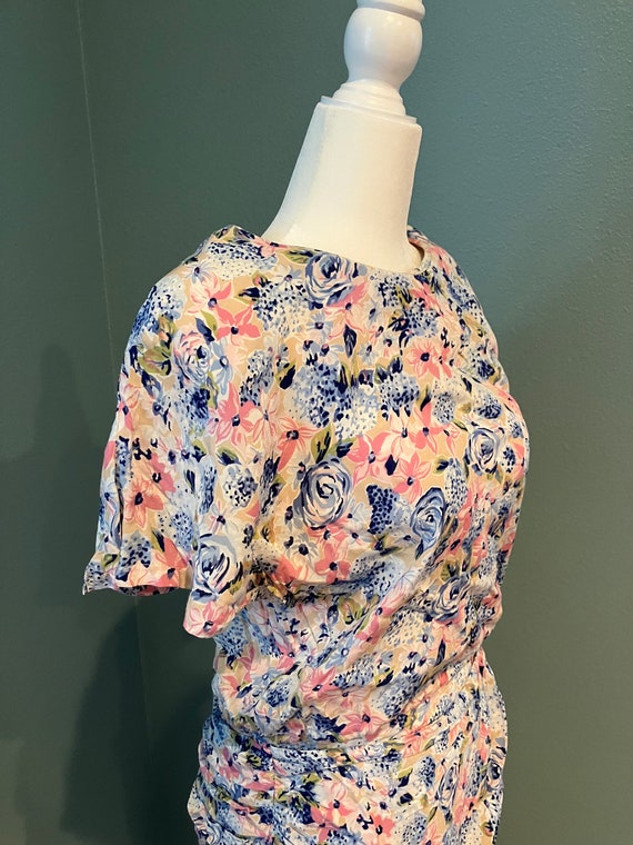 Small - 1980s does 40s Jane Singer Pink and Blue Rayo… - Gem