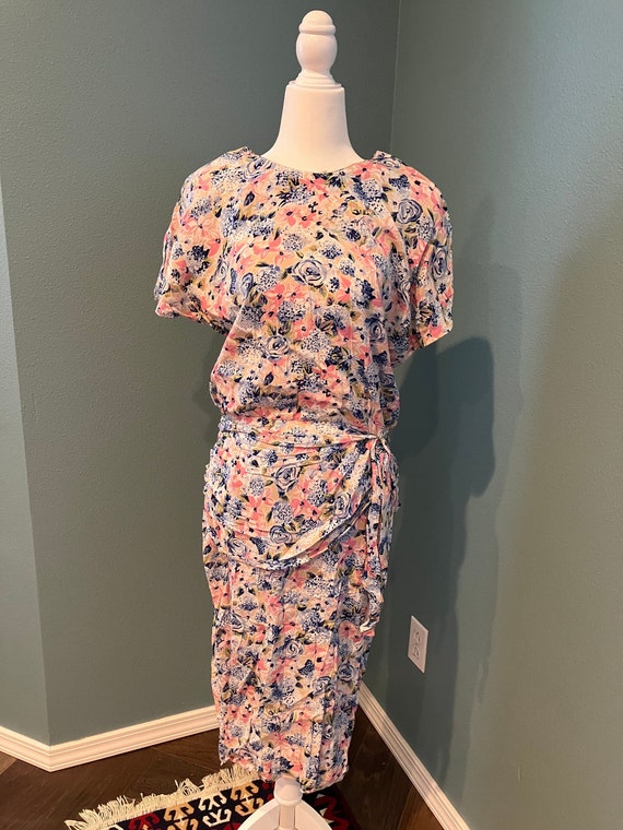 Small - 1980s does 40s Jane Singer Pink and Blue Rayo… - Gem