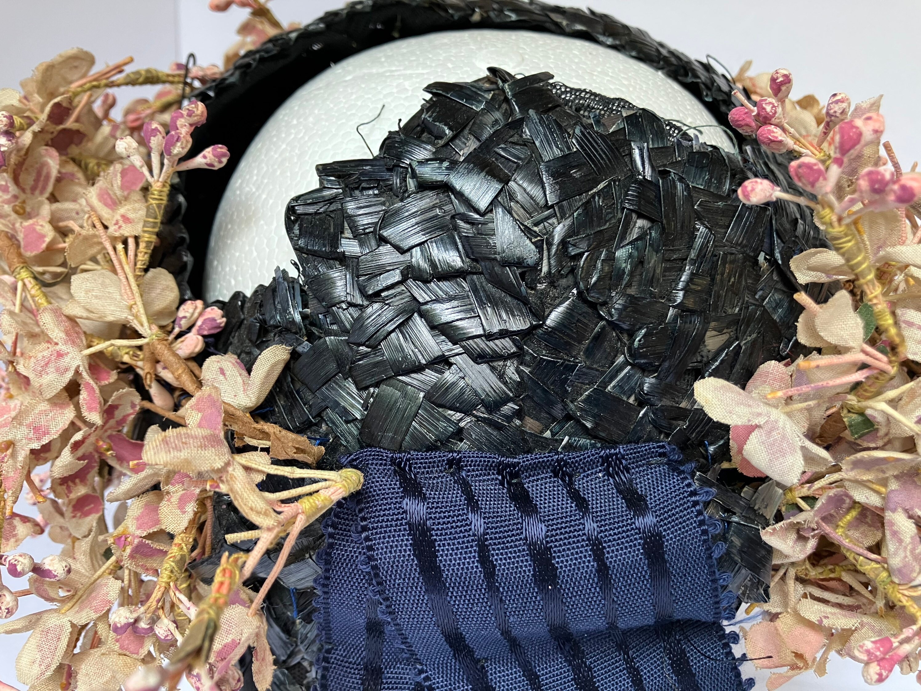 Edward Paine 1940s Black Straw Open Crown Hat With Millinery - Etsy