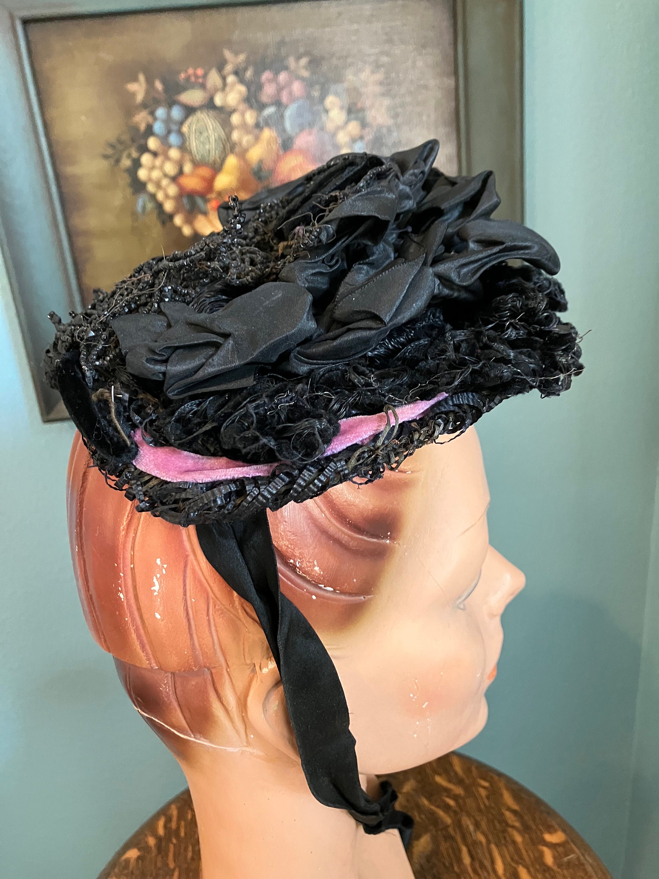 Victorian Black and Pink Bonnet With Beading and Sequins - Etsy