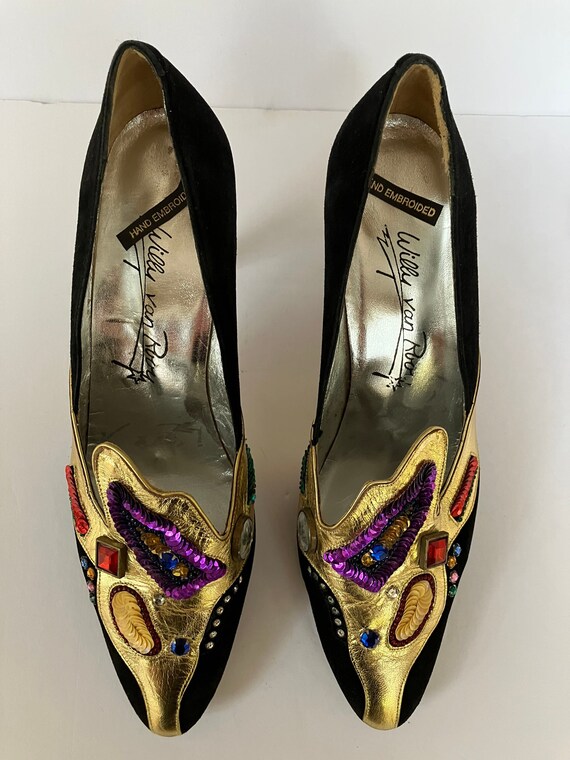 1990s Willy Van Rooy Hand Embroidered & Beaded Black … - Gem