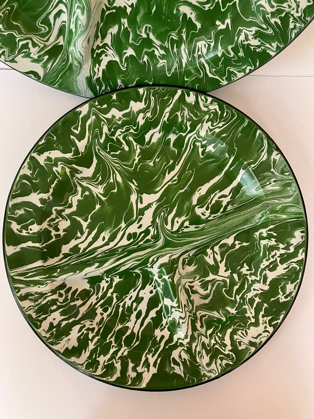 SET of TWO Green Swirl Graniteware Enamelware Divided Plates - Etsy