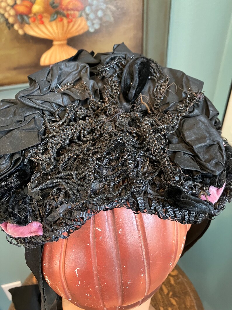 Victorian Black and Pink Bonnet With Beading and Sequins - Etsy