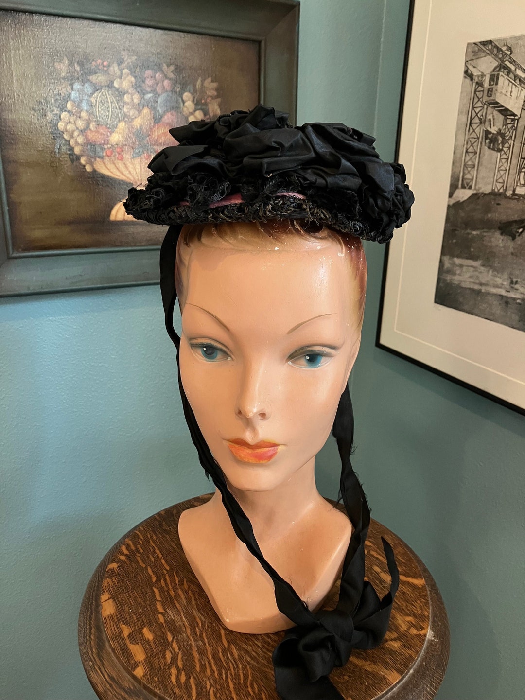 Victorian Black and Pink Bonnet With Beading and Sequins - Etsy