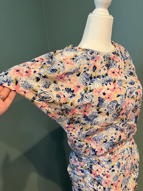 Small - 1980s does 40s Jane Singer Pink and Blue Rayo… - Gem