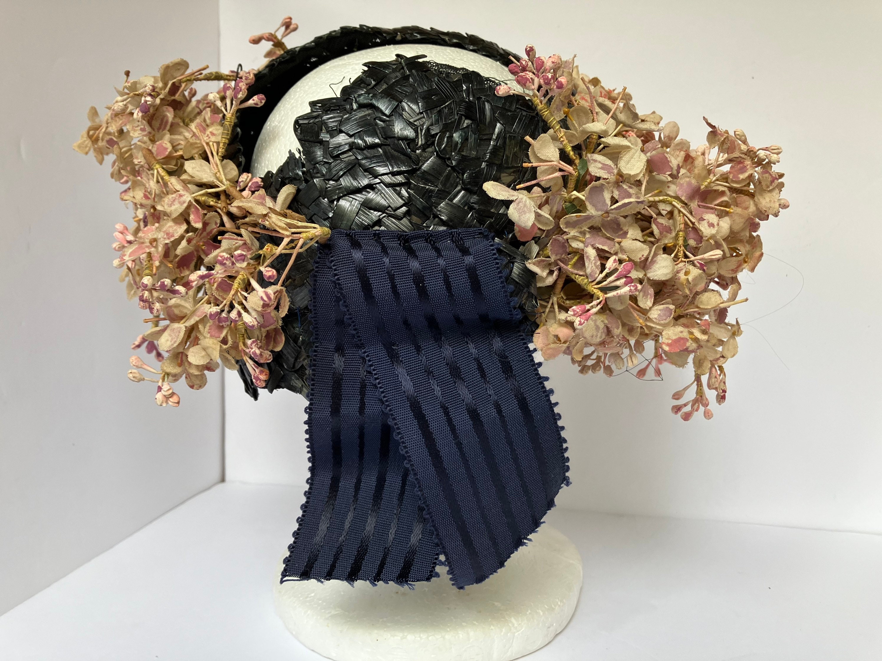 Edward Paine 1940s Black Straw Open Crown Hat With Millinery - Etsy