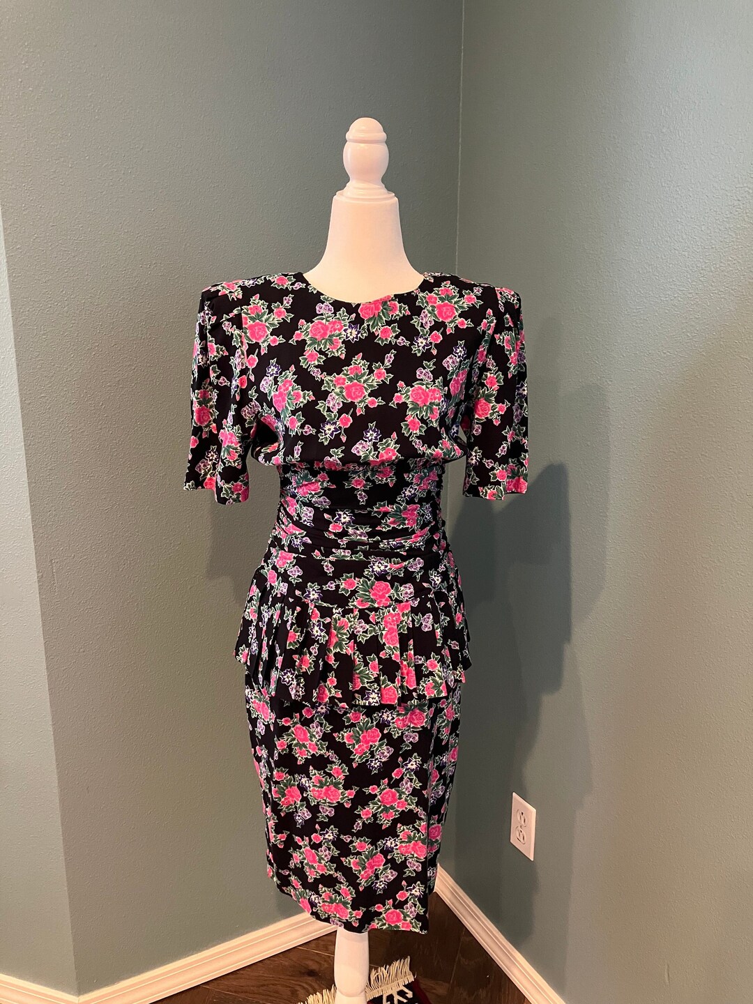 XS 1980s Does 40s Jane Singer Petite Rayon Floral Dress - Etsy