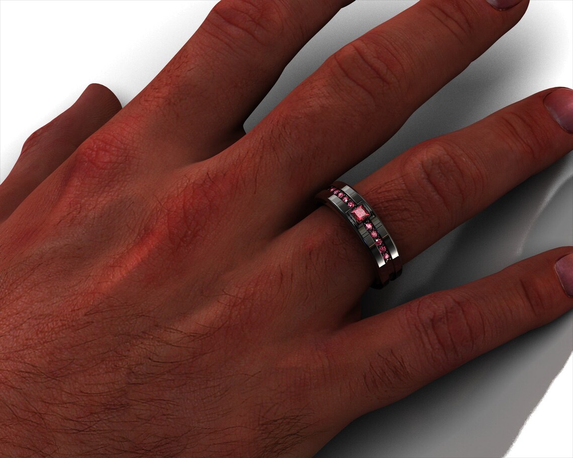 Ruby Wedding Band / Mens Ruby Ring / Square Ruby Ring / Black | Etsy