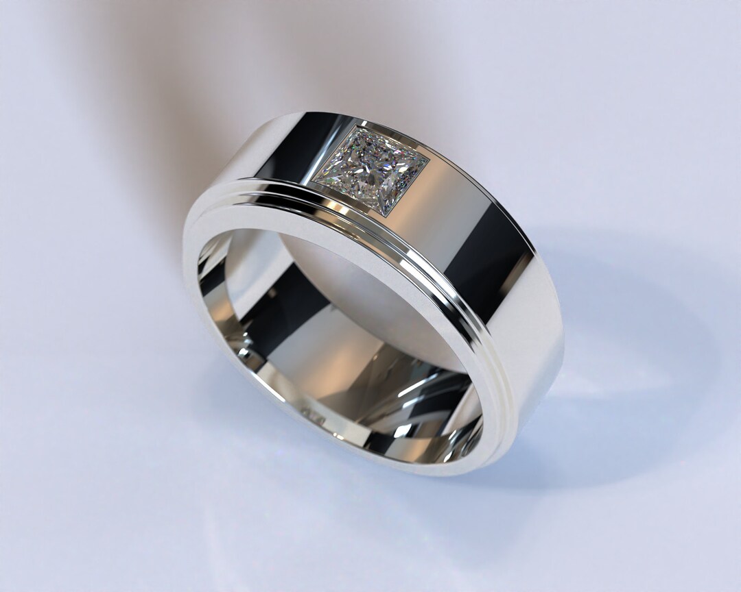 Minimalist Mens Wedding Band / Diamond Wedding Band for Men / Unique ...