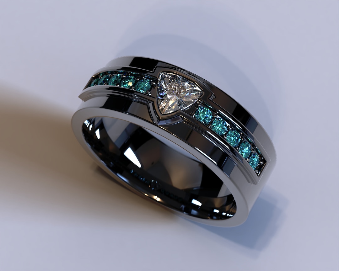 Man Blue Diamond Ring / Black Ring for Men / Wedding Rings / Black Gold ...