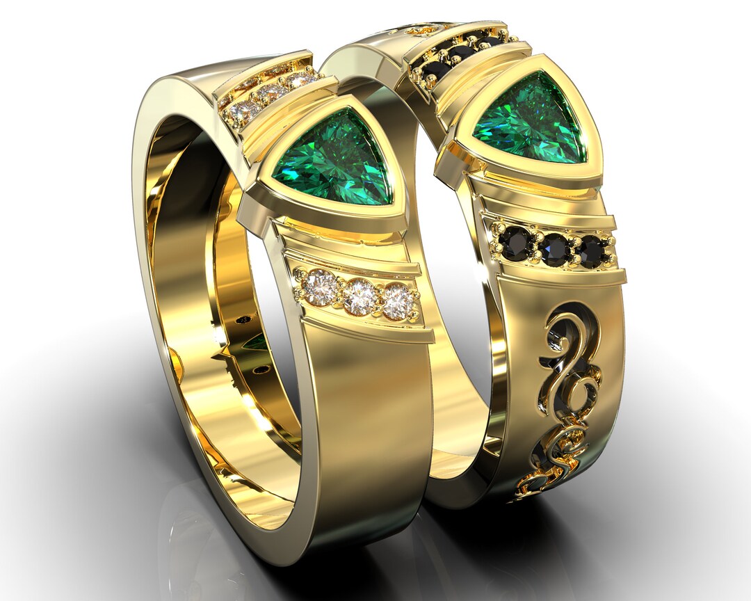 Mens Emerald Wedding Band Unique Wedding Rings For Men Etsy