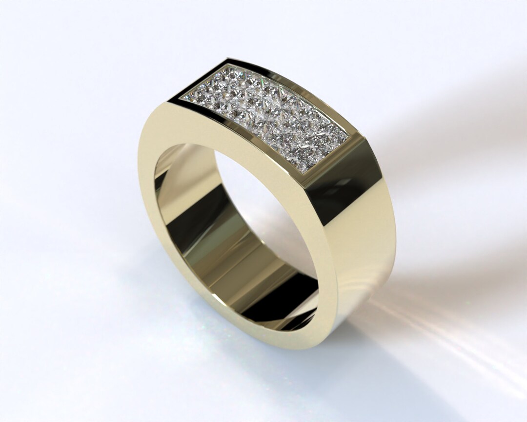 Men's Signet Ring / Mens Wedding Band / Invisible Setting Ring / Mens ...