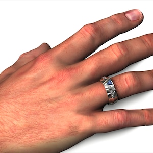 Mens Sapphire Ring / Triangle Gemstone Band / Mens Wedding Ring / White ...