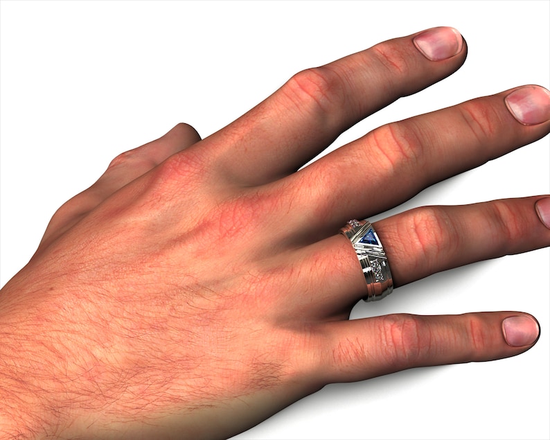 Mens Sapphire Ring / Triangle Gemstone Band / Mens Wedding - Etsy