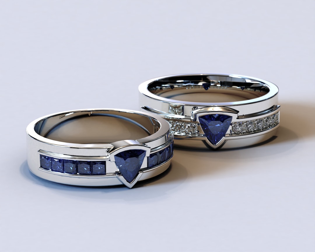 Sapphire Ring for Men / Matching Wedding Bands / Unique Wedding Rings ...
