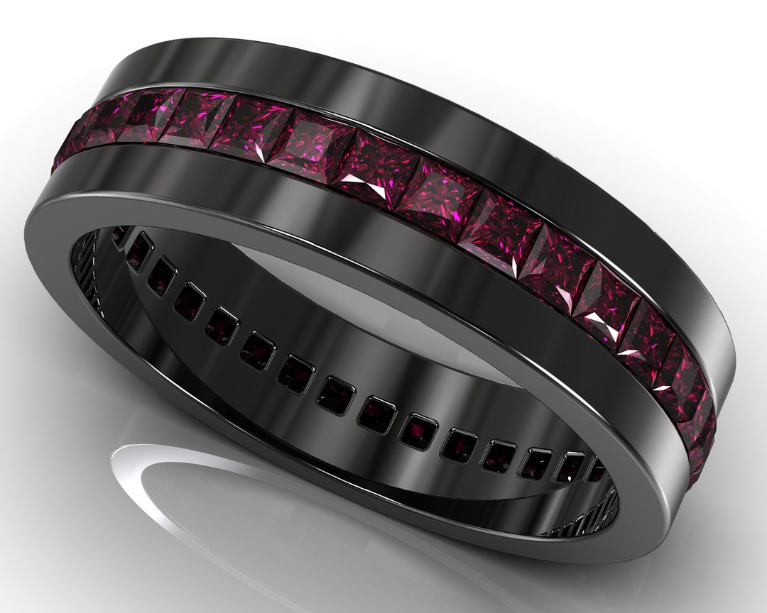 Mens Unique Black Gold Band / Mens Ruby Wedding Band / Ruby - Etsy