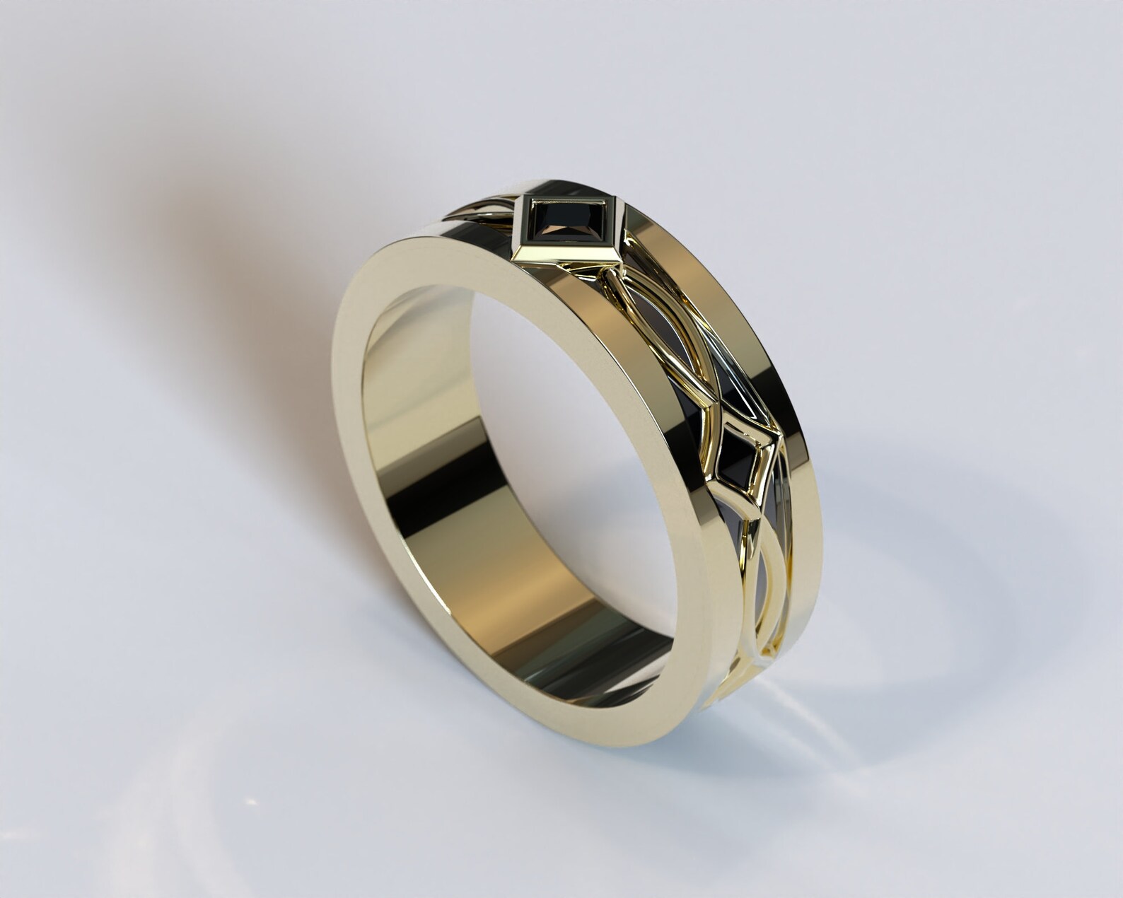 Black and Gold Men Wedding Band With Black Diamond / Man Celtic Wedding ...