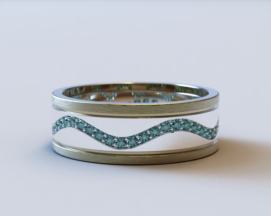 Platinum Blue Diamond Channel Set Wedding Band for Men / Unique Mens ...