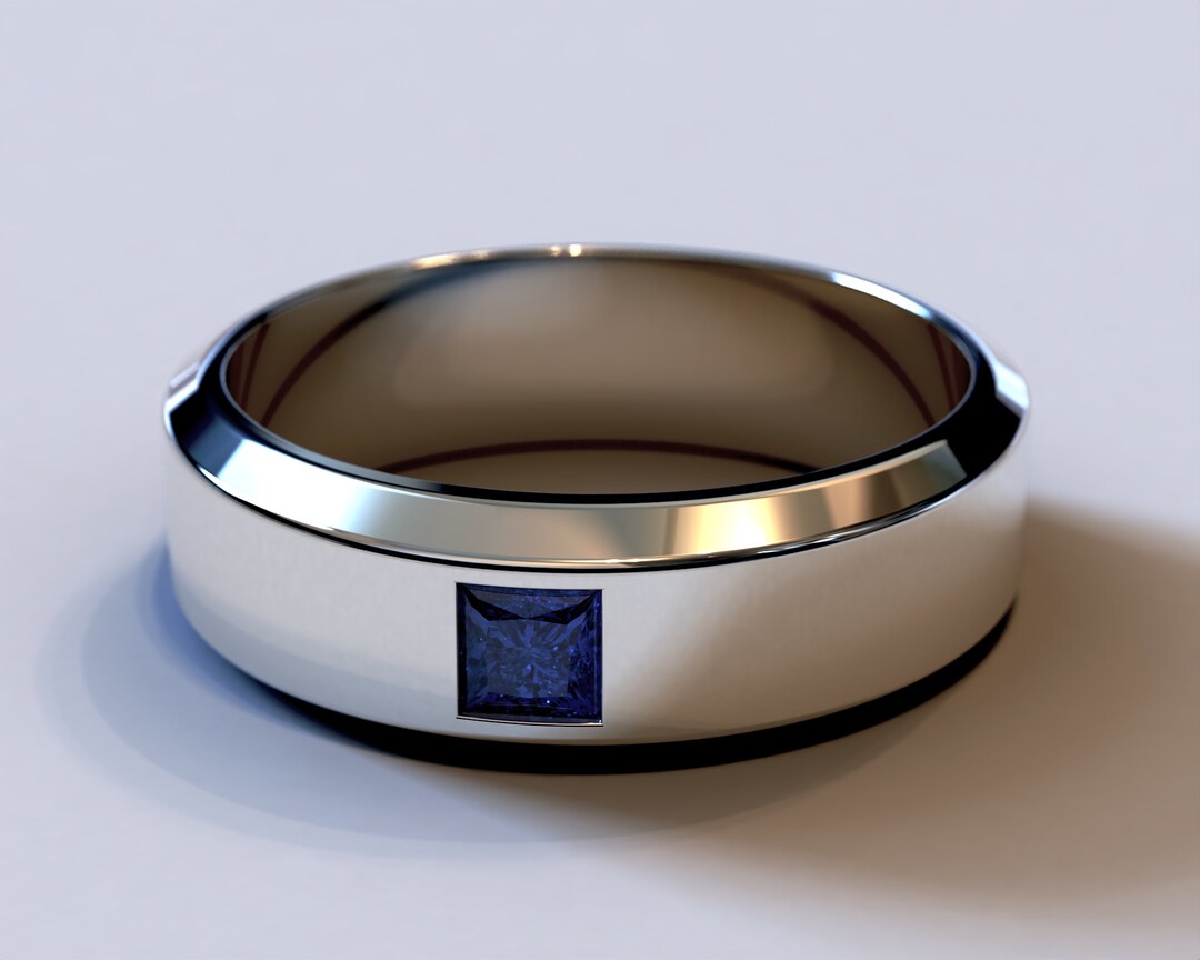 Man Sapphire Wedding Band / White Gold Wedding Ring / Unique Sapphire ...