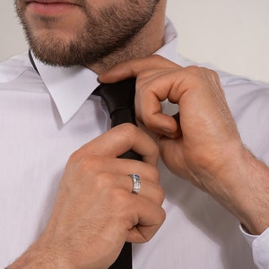 Mens Sapphire Ring / Triangle Gemstone Band / Mens Wedding Ring / White ...