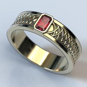 Mens Ruby Ring / Red Ruby Gold Mens Wedding Band / Engraved Gold ...