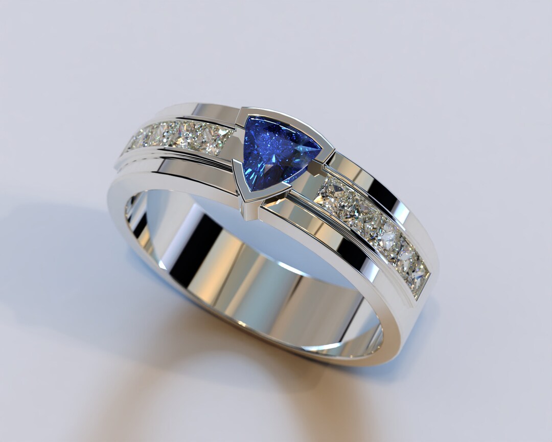 Man Sapphire Wedding Band / White Gold Man Ring / Man Sapphire Ring ...