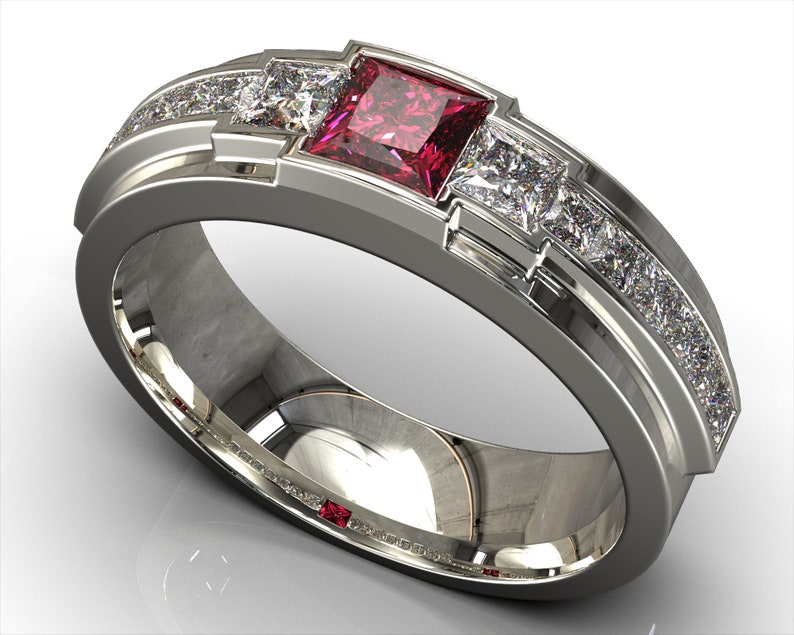 Ruby Diamond Mens Wedding Band / White Gold Wedding Band / - Etsy