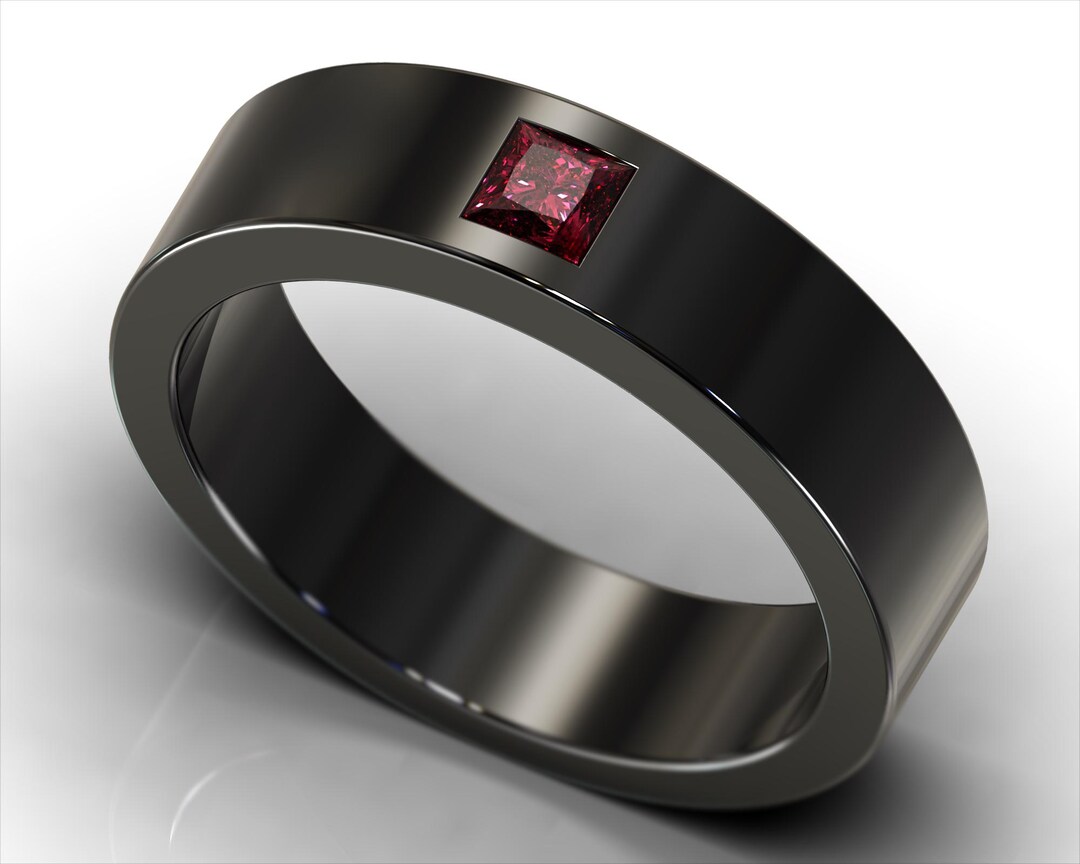 Mens Ruby Ring / Mens Ruby Band Black Gold / Minimalist Wedding Band ...