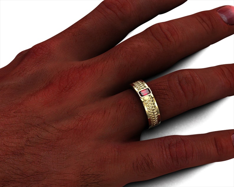 Mens Ruby Ring / Red Ruby Gold Mens Wedding Band / Engraved - Etsy