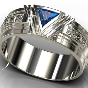 Mens Sapphire Ring / Triangle Gemstone Band / Mens Wedding - Etsy